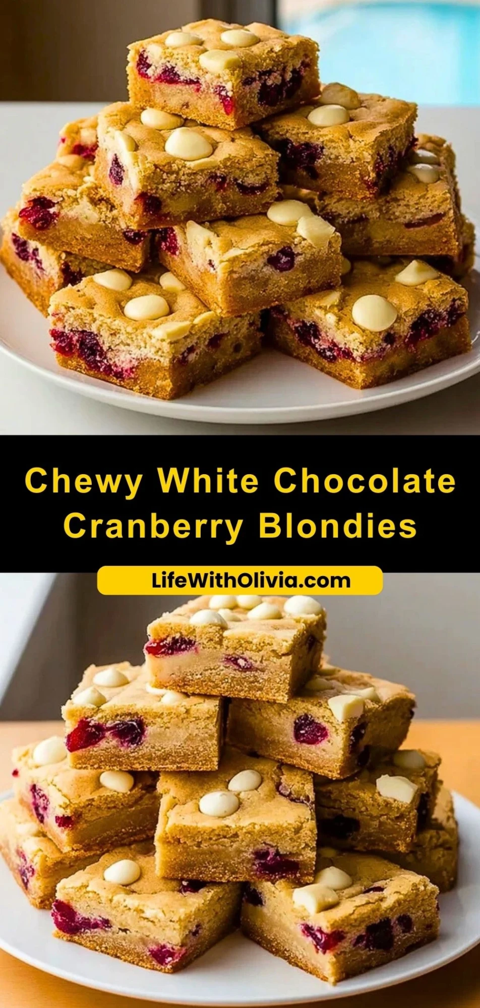 Chewy White Chocolate Cranberry Blondies