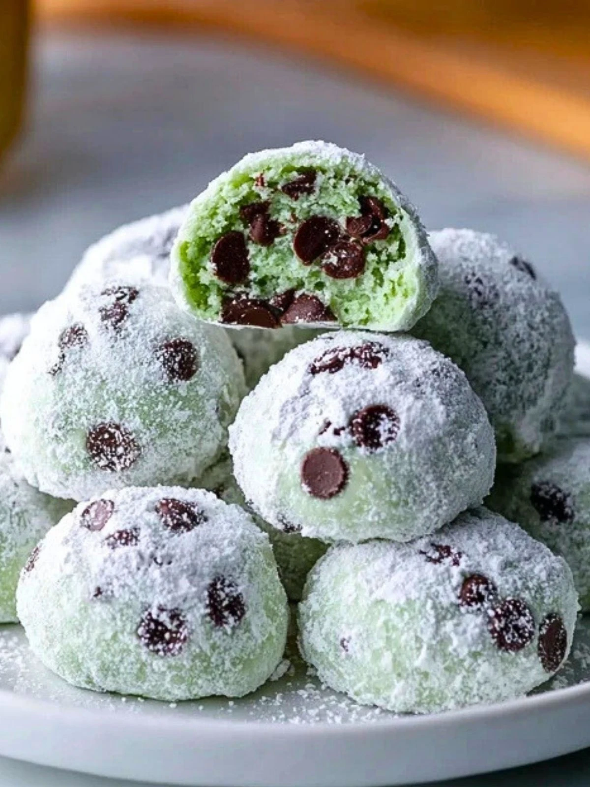 Easy Mint Chocolate Chip Snowball Cookies