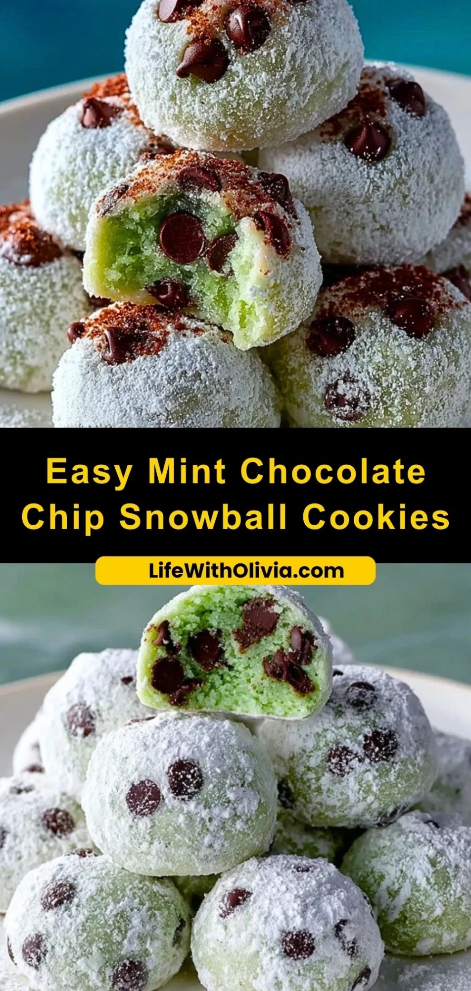 Easy Mint Chocolate Chip Snowball Cookies